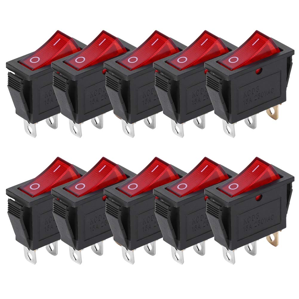 RED Indicators KCD3 Rocker Switch 16A 250V 3 Pin BLACK Color Switches ...